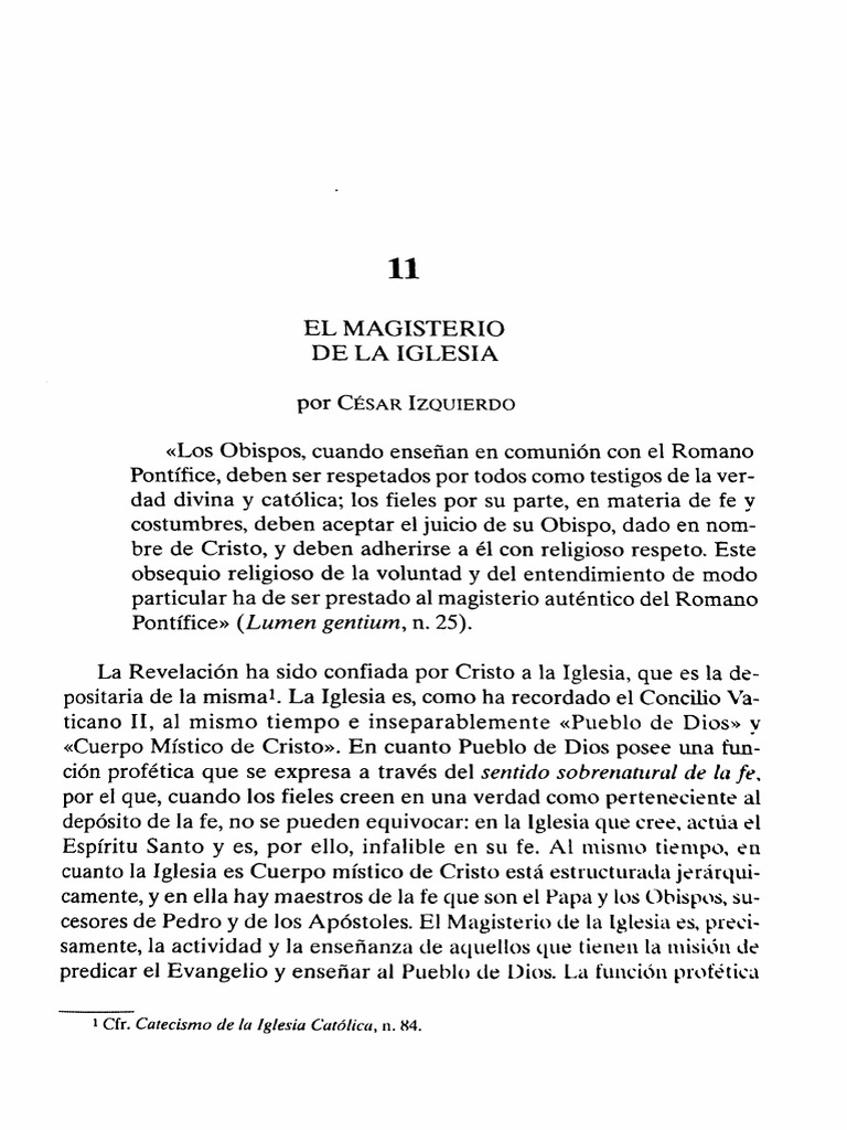 El Magisterio de la Iglesia por César Izquierdo | PDF | Iglesia ...