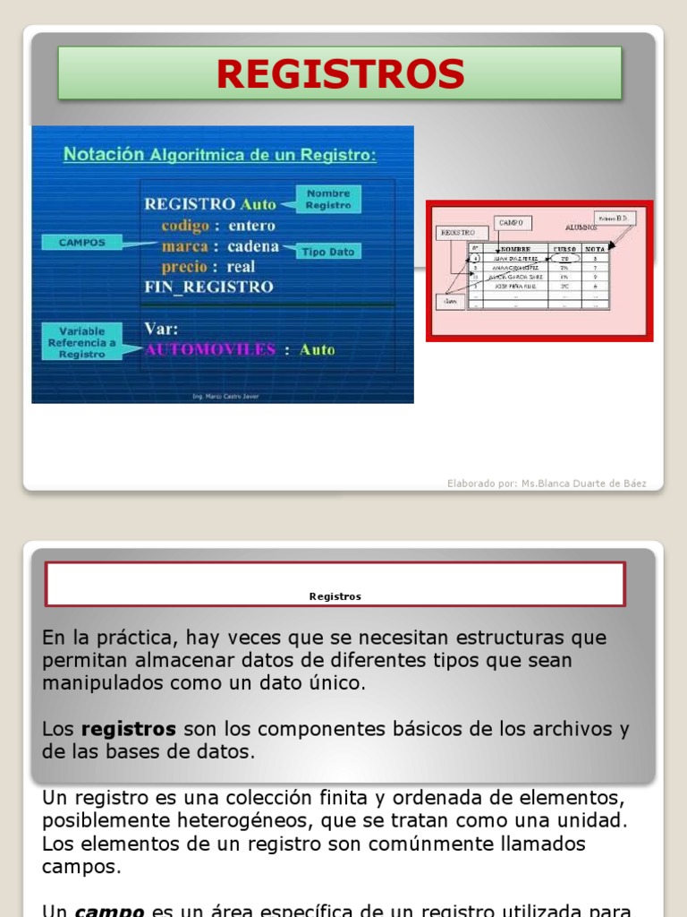 Registros | PDF | Objeto (informática) | Clase (Programación informática)