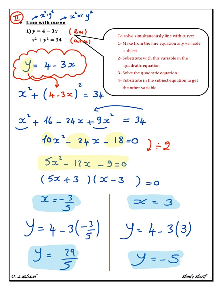 Simultaneous Line With Curve + Inequalities | PDF | Equations ...