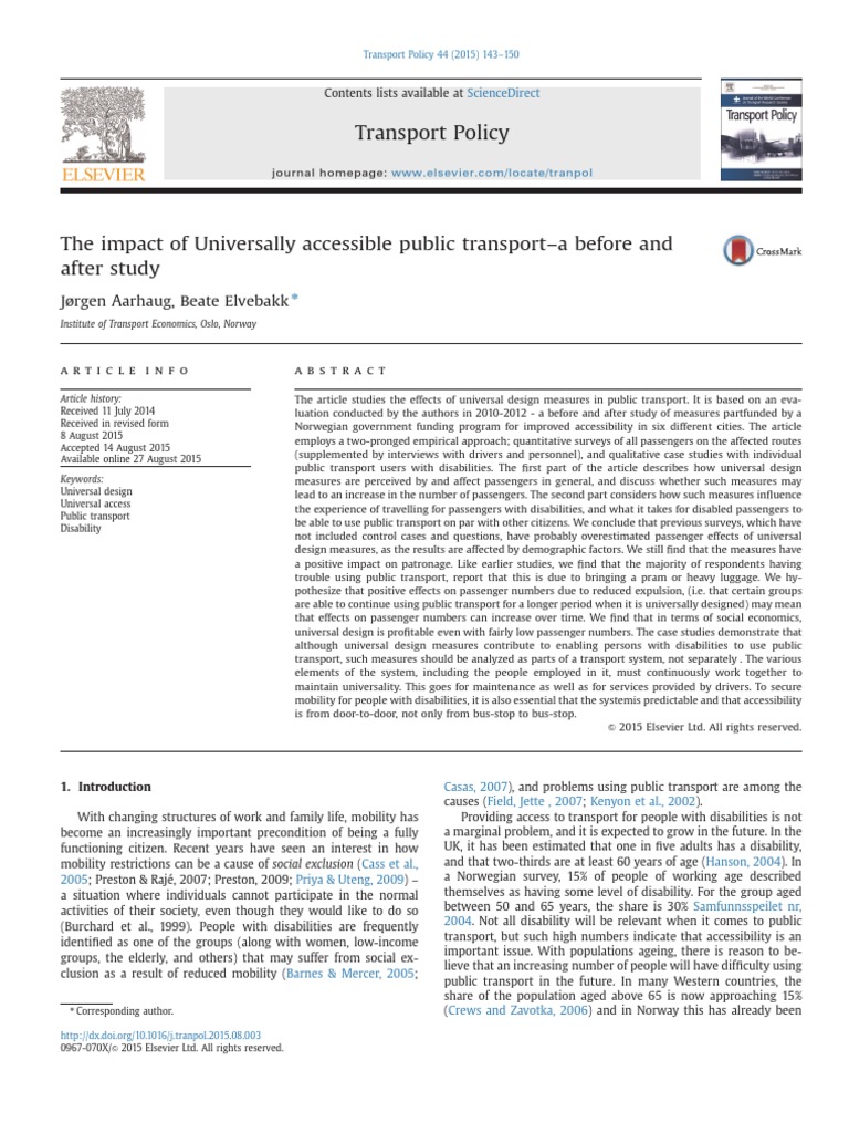 The Impact of Universally Accepted Public Transport - A Before and After Study | PDF ...