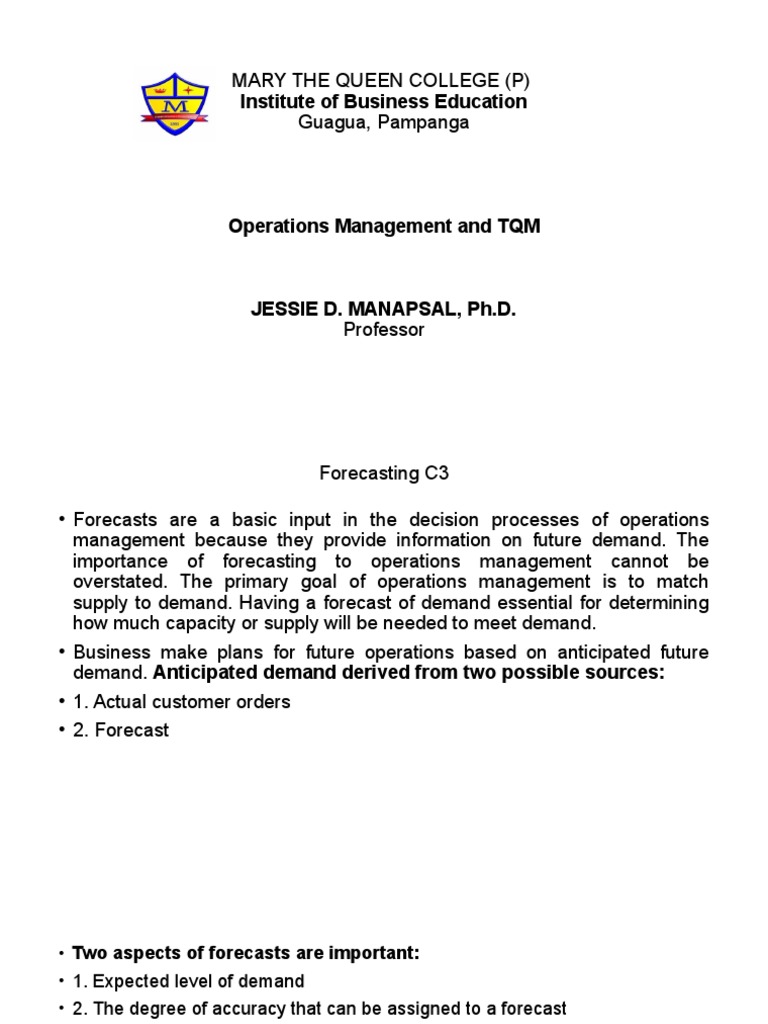 OpMan and TQM Chapter 3 | PDF | Forecasting | Time Series