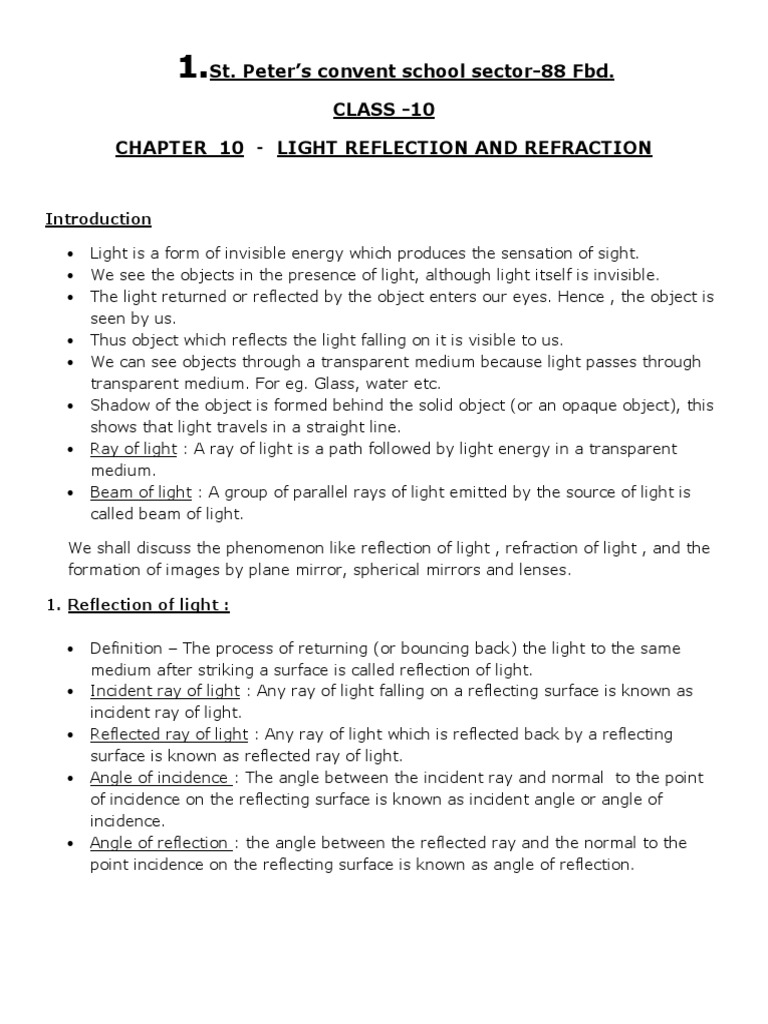 ch-10 Light and Reflection-1 | PDF | Mirror | Sphere