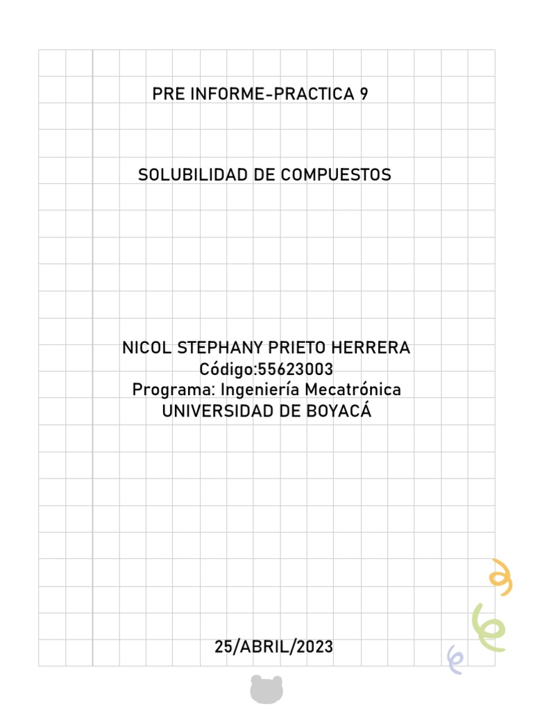 Pre Informe de Laboratorio Practica 9.1 | PDF | Solubilidad | Polaridad química