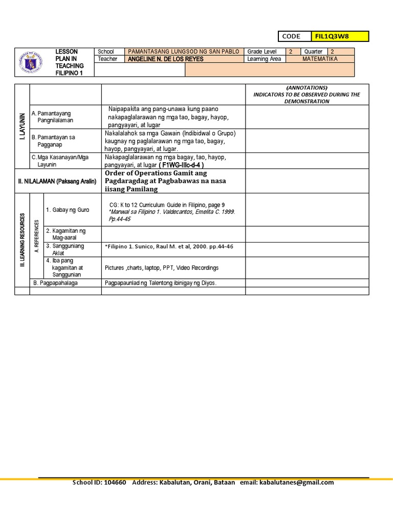 FILIPINO 1 - Quarter 3 - Week 8 (COT) | PDF