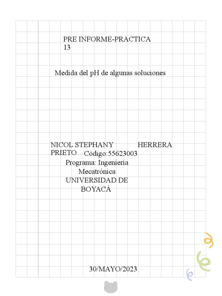 Pre Informe de Laboratorio Practica 13 | PDF | Ph | Hidróxido de sodio