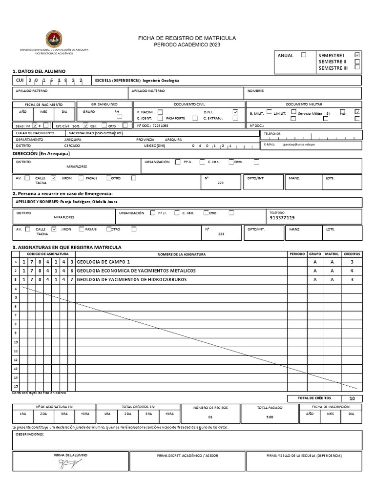 Ficha Registro Matricula - 2023 | PDF | Control de acceso | Gobierno y personalidad