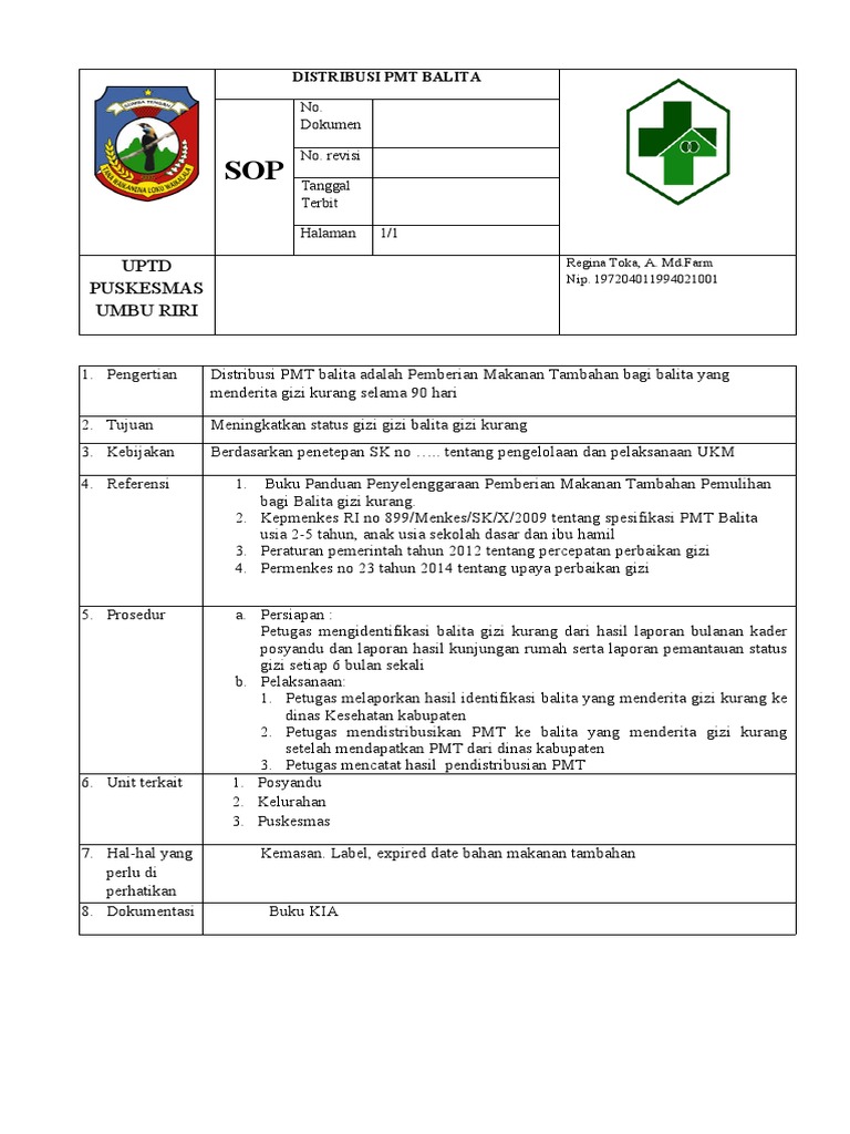 Sop Distribusi PMT | PDF