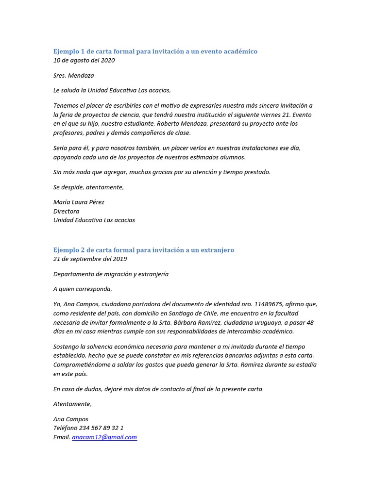 Ejemplos de cartas de invitación formal | PDF