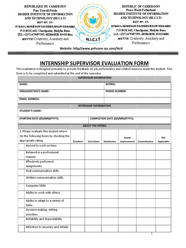 Internship Form For HICIT | PDF | Internship | Job Hunting