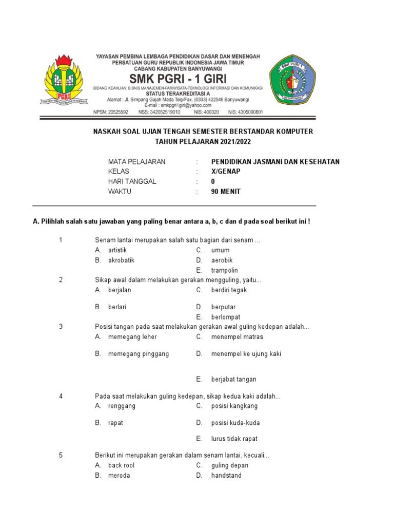 Soal Pjok PTS Genap KLS X 2022 | PDF