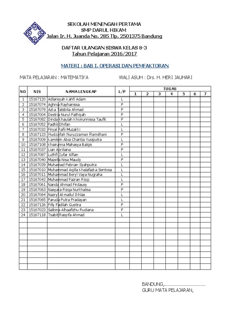 Daftar Excel Absen SMP | PDF