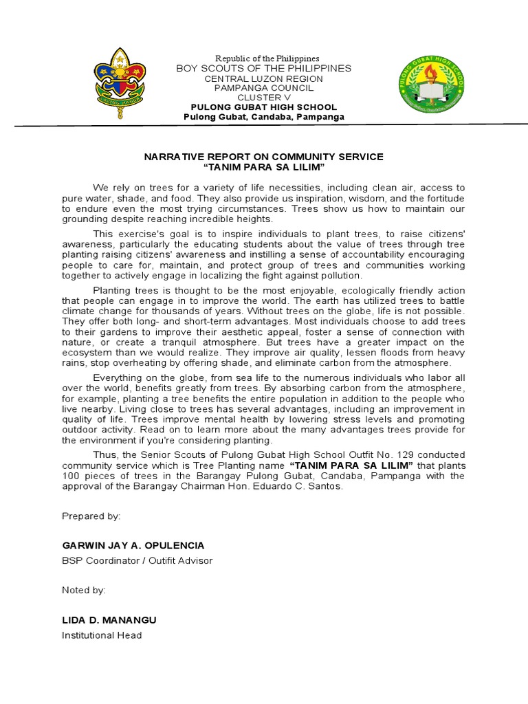 Narrative Report - Tree Planting | PDF | Trees | Air Pollution