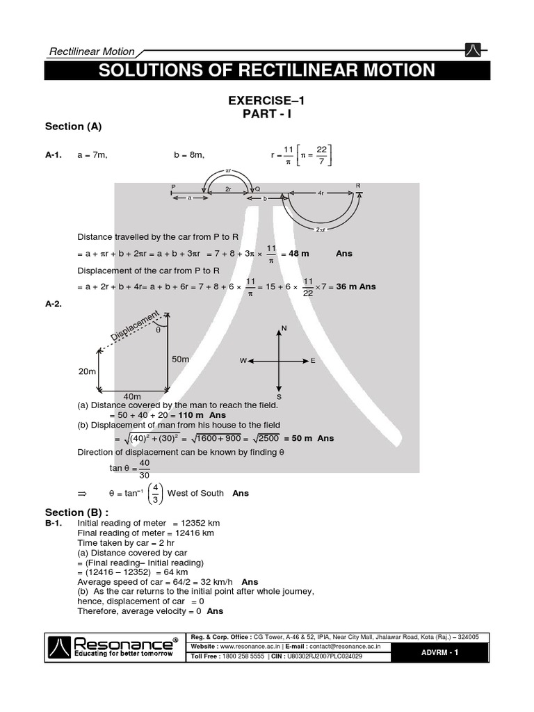 Hints Solutions of Rectilinear Motion Sheet Ex.1 To 3 HLP | PDF