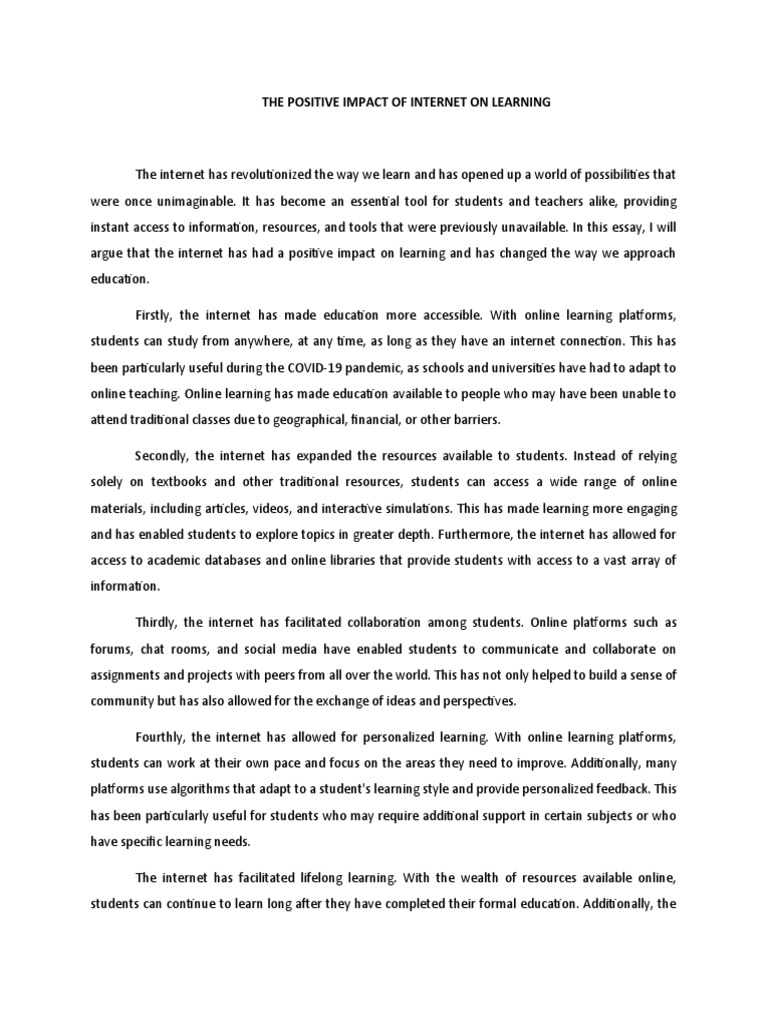 The Positive Impact of Internet On Learning | Download Free PDF ...