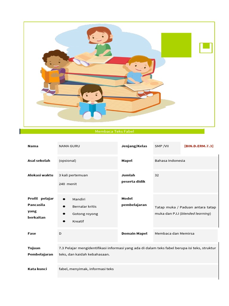 MODUL BINDO KELAS VII MATERI Membaca Teks Fabel | PDF