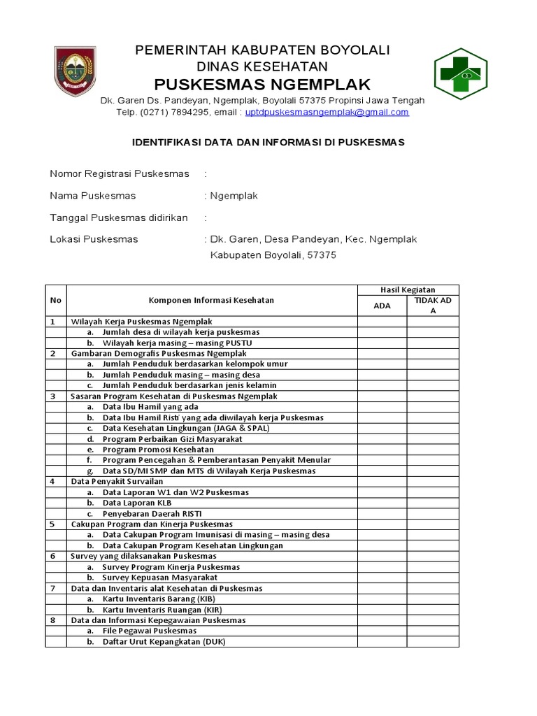 Identifikasi Data Dan Informasi Puskesmas Ngemplak 2022 | PDF