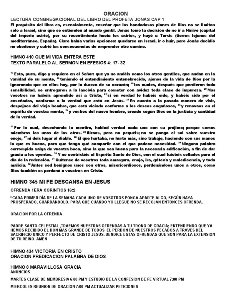 Orden Del Culto 2 | PDF | Jonás | Cristo (título)