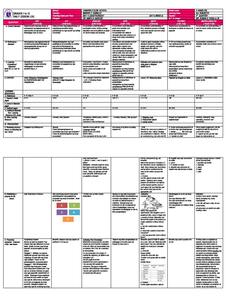 DLL - All Subjects 2 - Q4 - W2 - D4 | PDF | Cognition | Linguistics