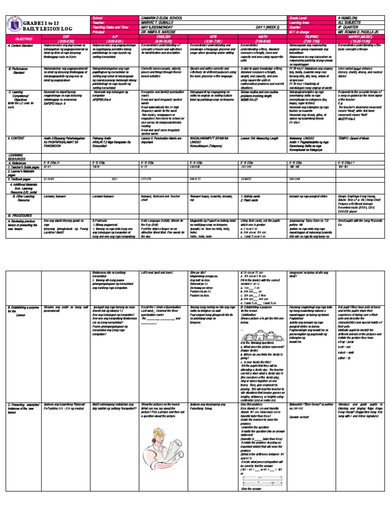 DLL - All Subjects 2 - Q4 - W2 - D1 | PDF DLL - All Subjects 2 - Q4 - W2 - D1 | PDF