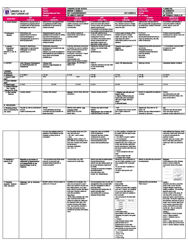 DLL - All Subjects 2 - Q4 - W2 - D3 | PDF | Linguistics | Cognitive Science DLL - All Subjects 2 - Q4 - W2 - D3 | PDF | Linguistics | Cognitive Science