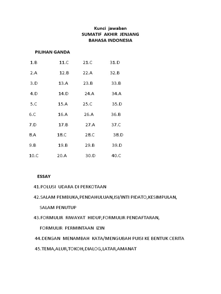 Kunci Jawaban SAJ B. Indonesia | PDF