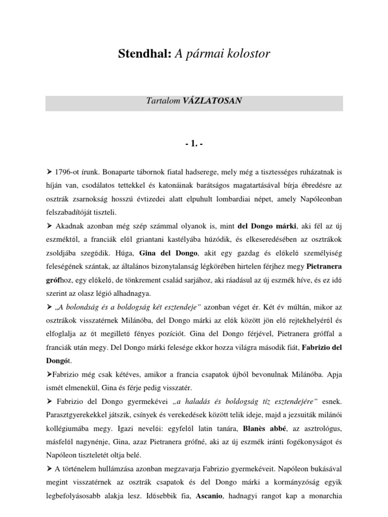 Stendhal - A Pármai Kolostor | PDF