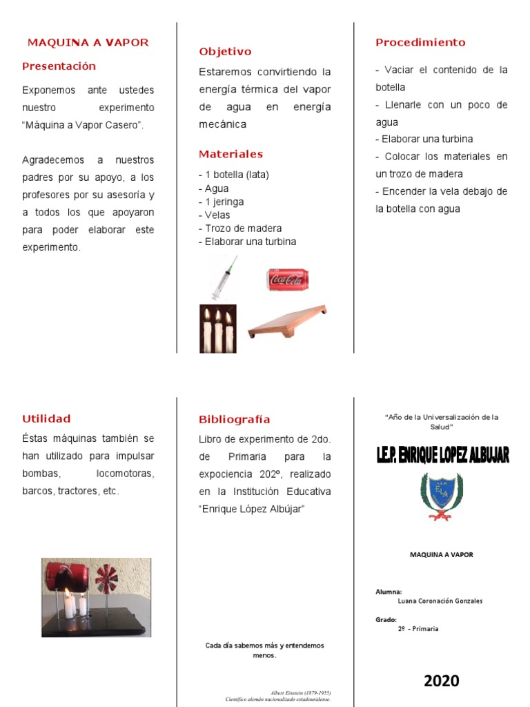 Triptico Maquina A Vapor (Con Medidas) | PDF | Vapor | Máquina de vapor