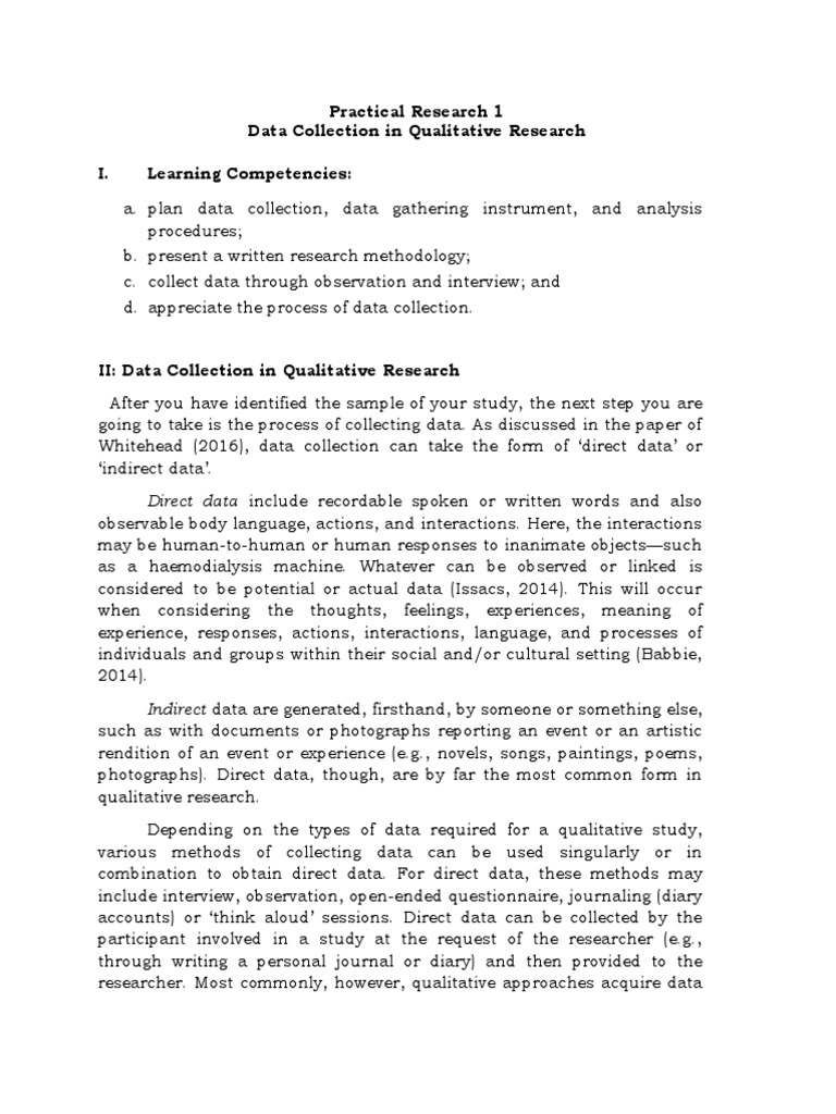 Practical Research 1 Data Collection in Qualitative Research | PDF | Focus Group | Qualitative ...