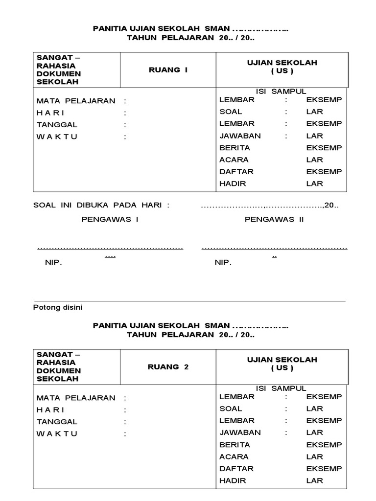 Sampul Amplop Naskah Soal Ujian | PDF