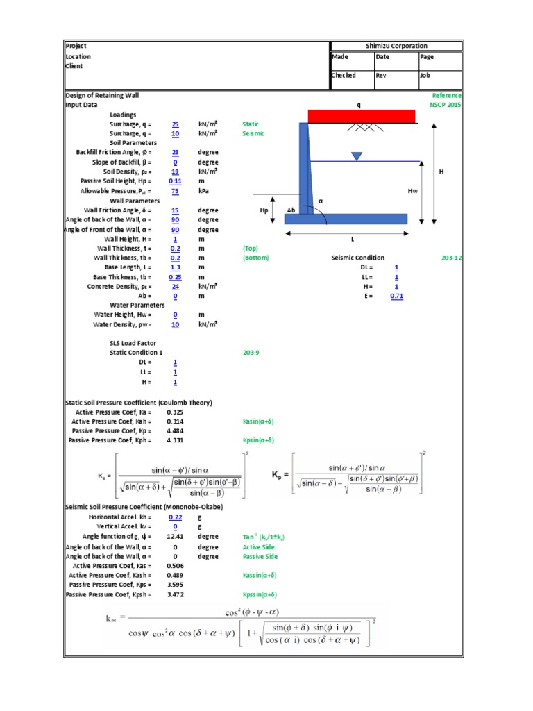 Retaining Wall Design | PDF
