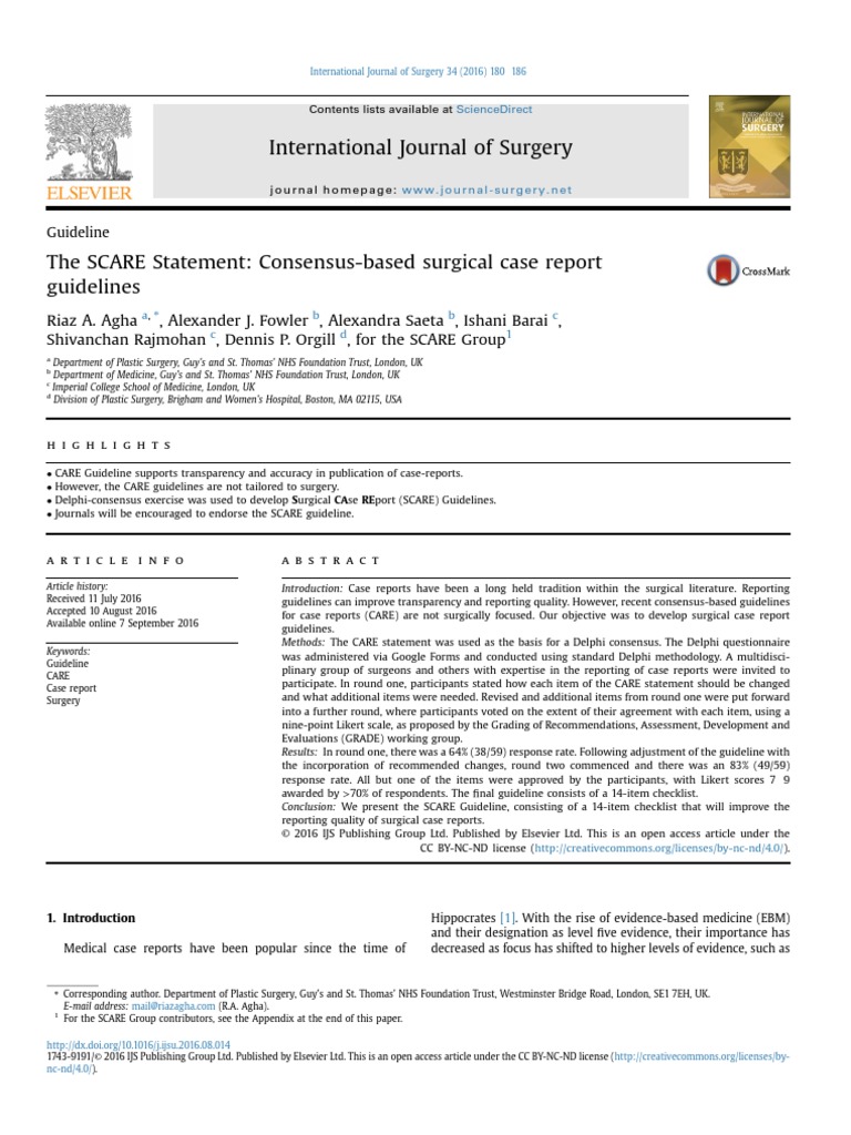 The SCARE Statement Consensus-Based Surgical Case Report | PDF | Case ...
