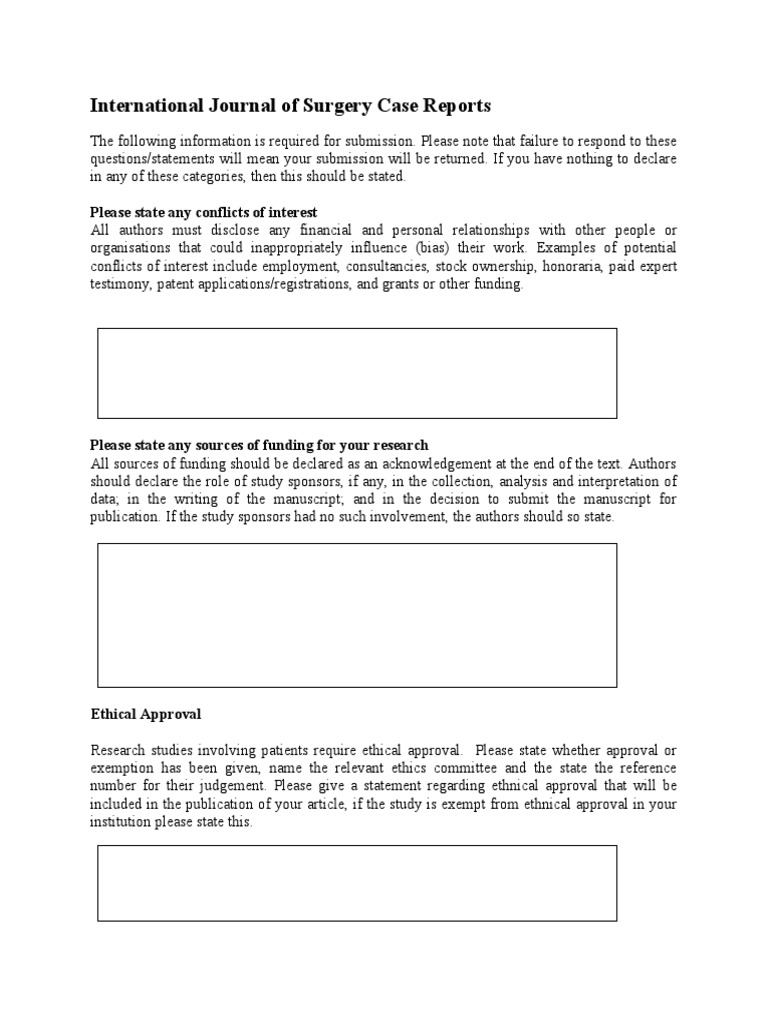 Submission Requirements and Ethical Considerations for the International Journal of Surgery Case ...