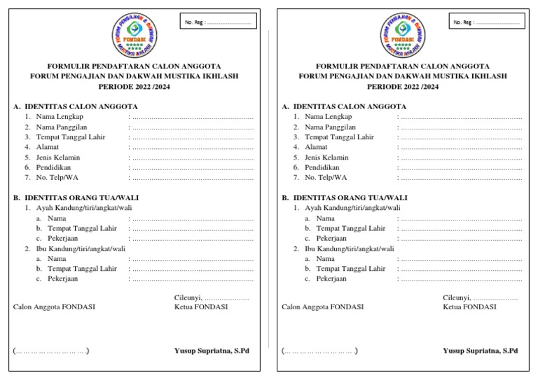 Contoh Formulir Pendaftaran Anggota | PDF