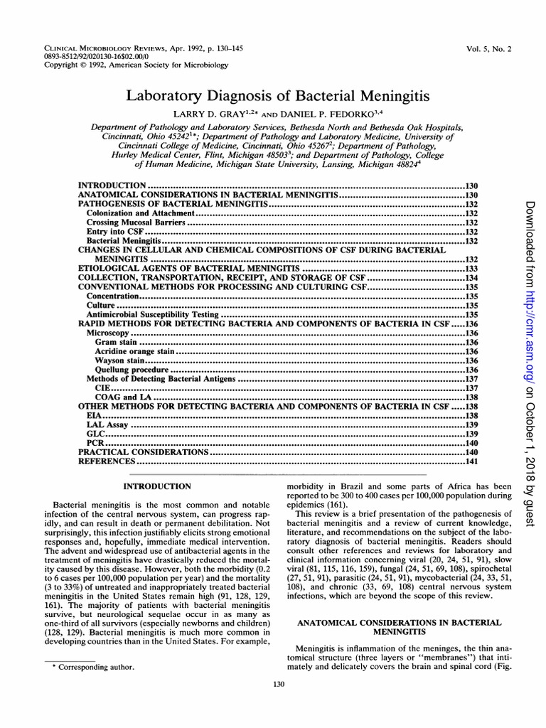 Laboratory Diagnosis of Bacterial Meningititis | PDF | Meningitis ...