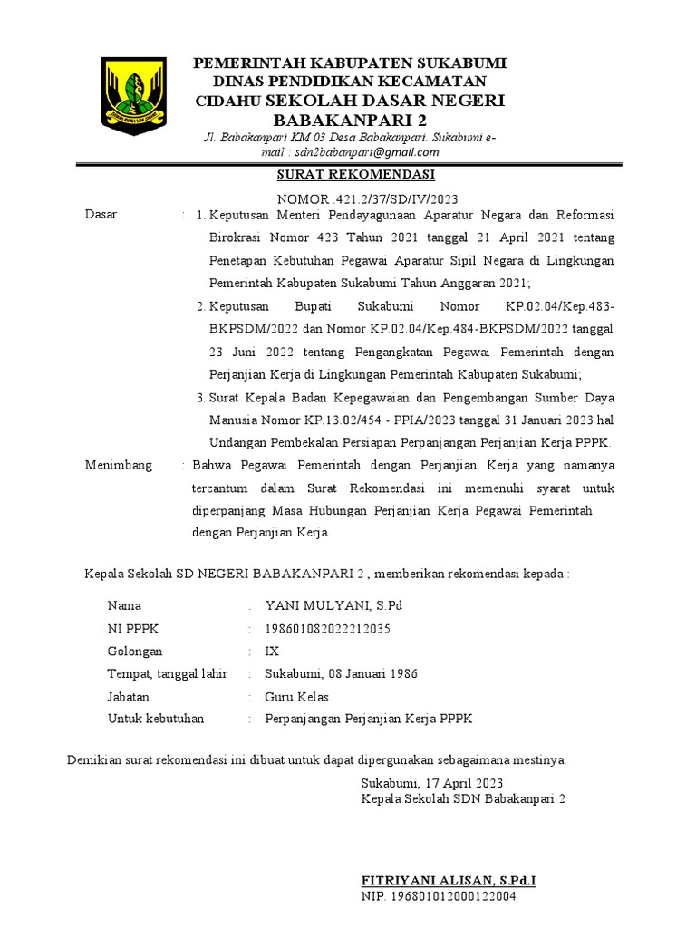 Contoh Format Surat Rekomendasi | PDF