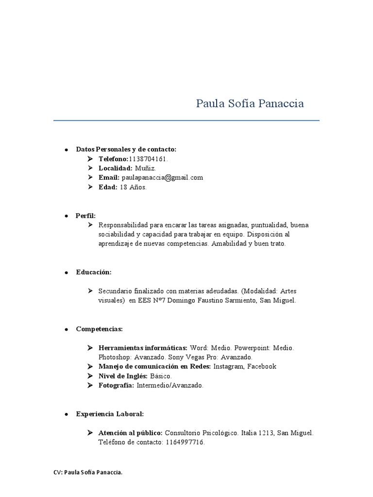 CV: Paula Sofía Panaccia | PDF