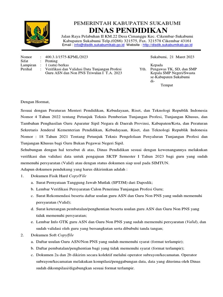 Surat Edaran TPG-TW1-2023 - Sign | PDF