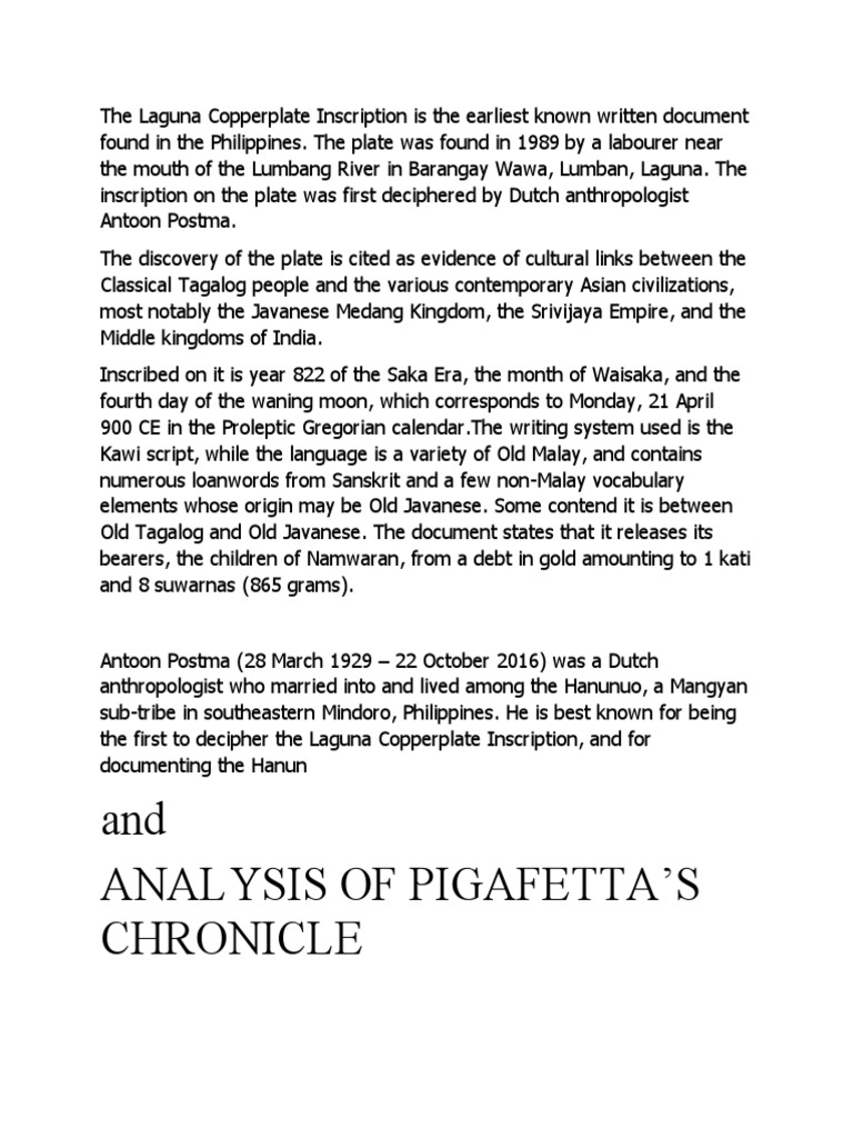 Laguna Copperplate Inscription Overview | PDF
