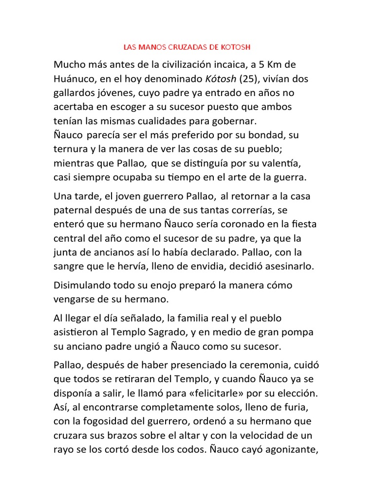 Leyenda de las Manos Cruzadas de Kotosh | PDF