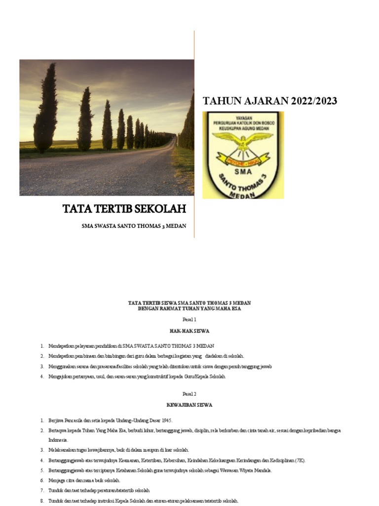 Tata Tertib Siswa Sma Santo Thomas 3 Medan | PDF
