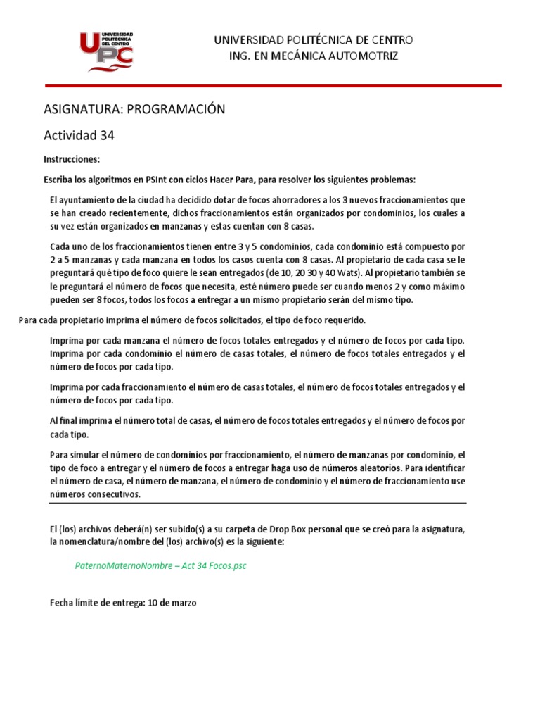 Programación - Act 34 Focos | PDF