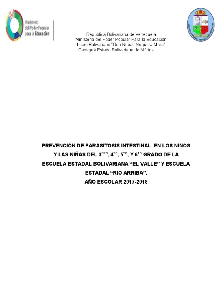 Prevención de Parasitosis Intestinal en Los Niños y Las Niñas de La ...