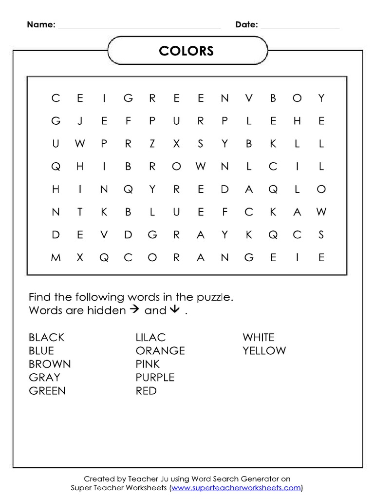 Word Search COLORS BASIC | PDF