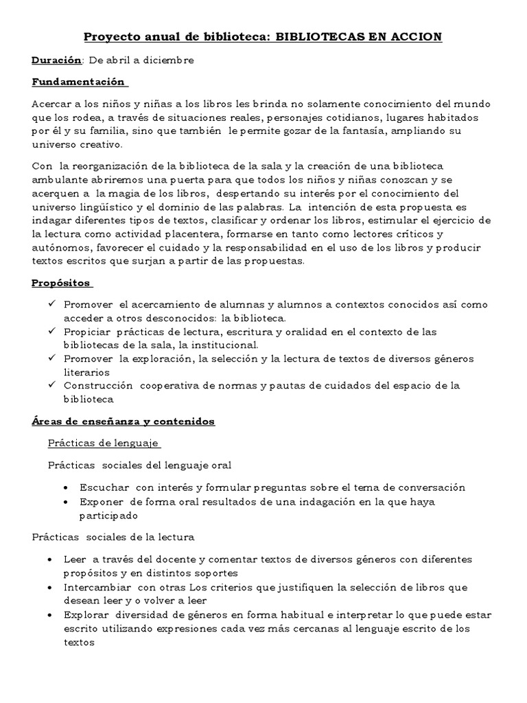 Proyecto Anual de Biblioteca | PDF | Bibliotecas | Cognición