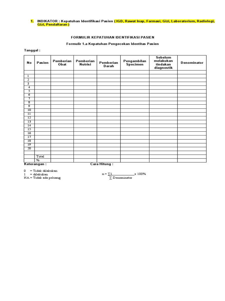 Formulir Indikator Mutu | PDF