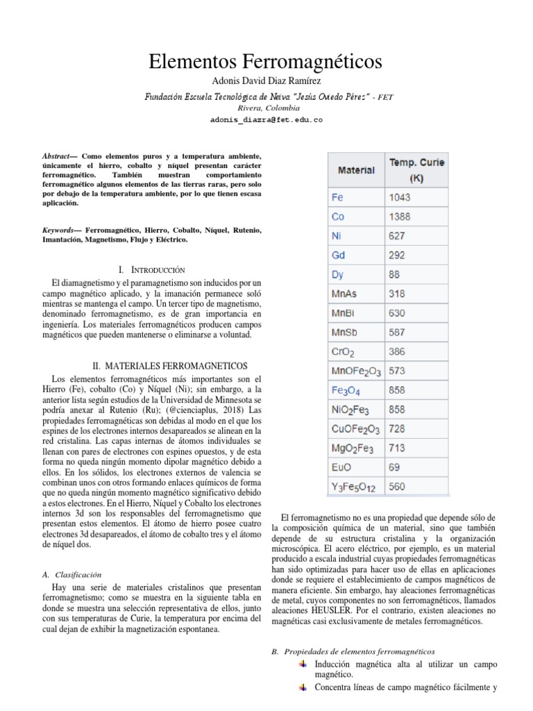 Elementos Ferromagneticos | PDF | Ferromagnetismo | Campo magnético