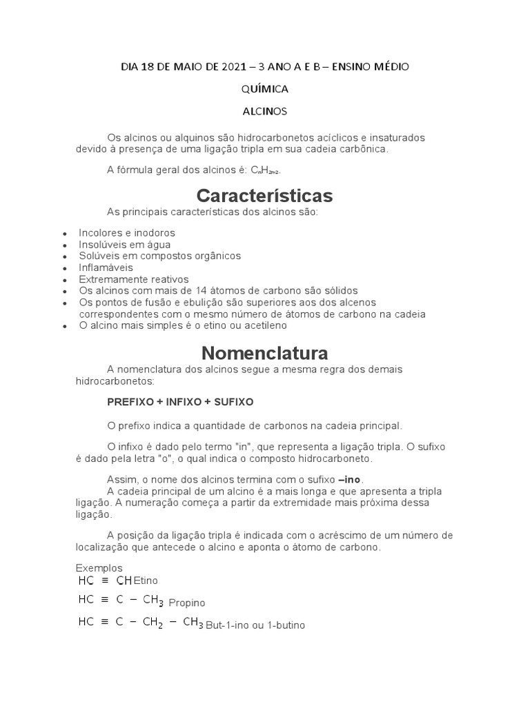 Alcinos: Estrutura, Nomenclatura e Aplicações | PDF