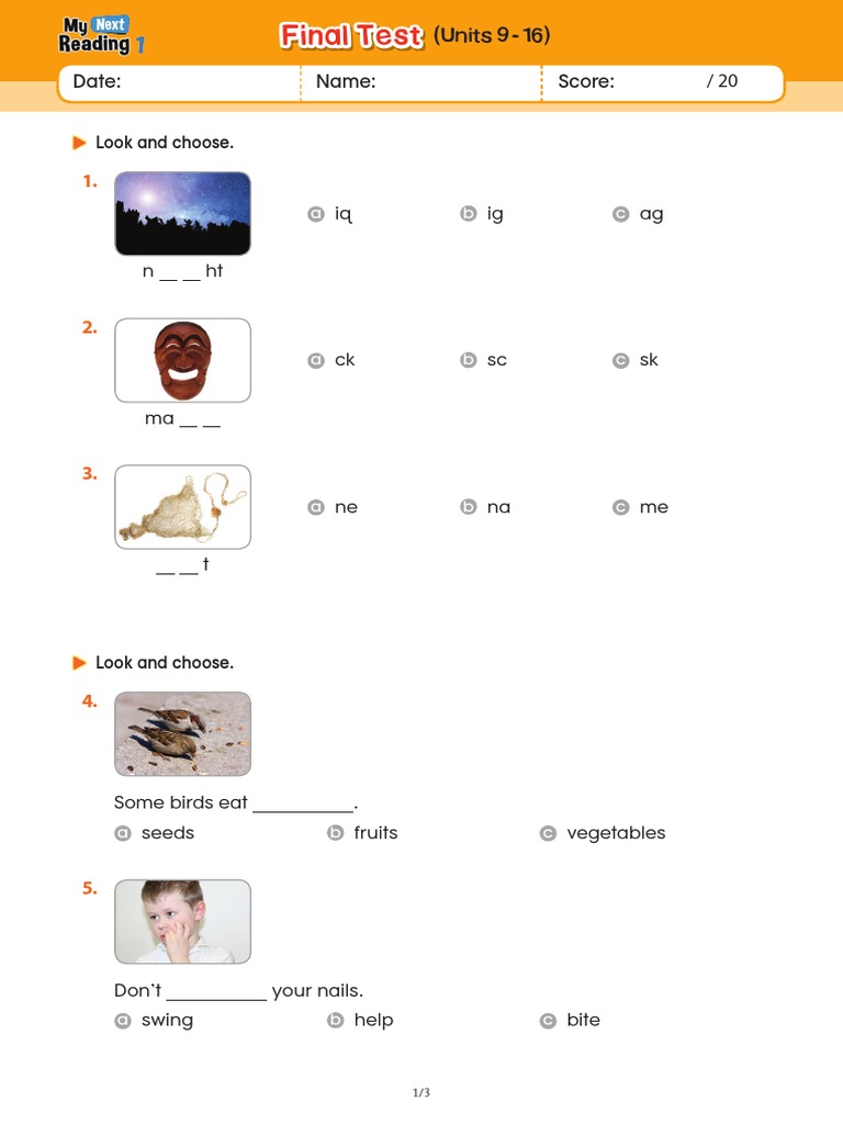 My Next Reading 1 - Final Test | PDF
