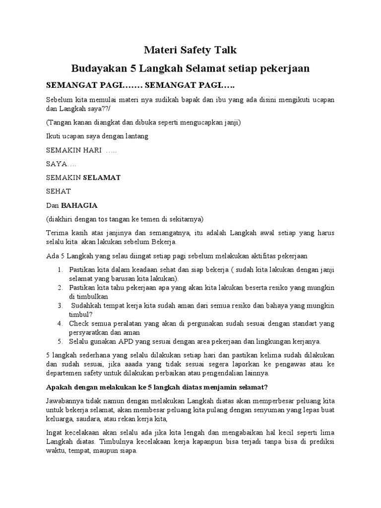 Materi Safety Talk | PDF