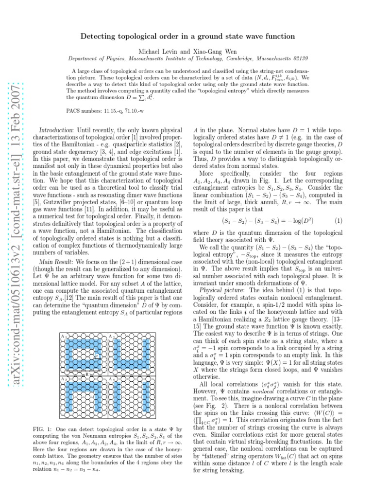 Detecting Topological Order In A Ground State Wave Function Pdf